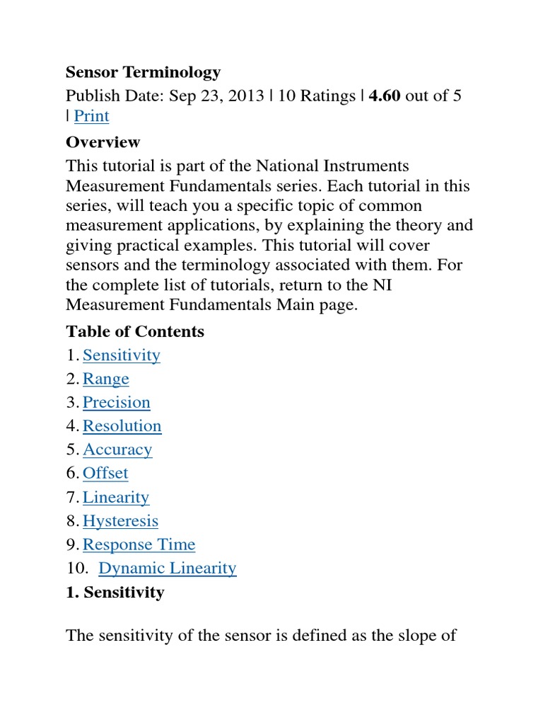 Sensor Terminology | PDF | Sensor | Linearity