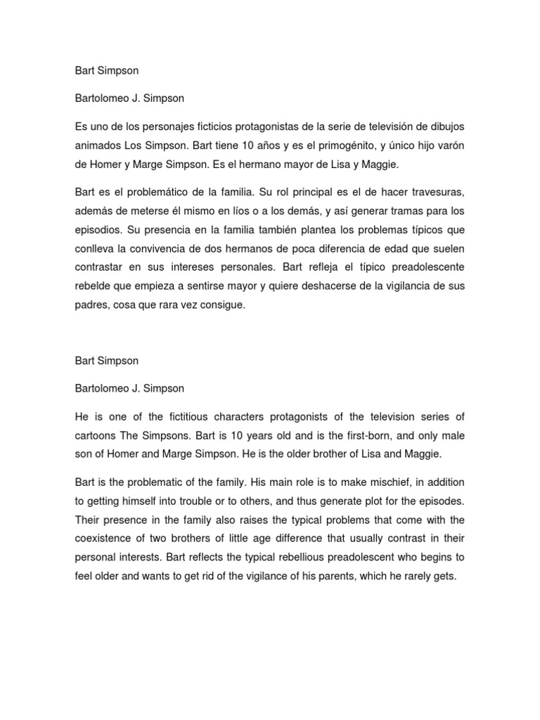 El rebelde de la familia Simpson: Bart Simpson | PDF