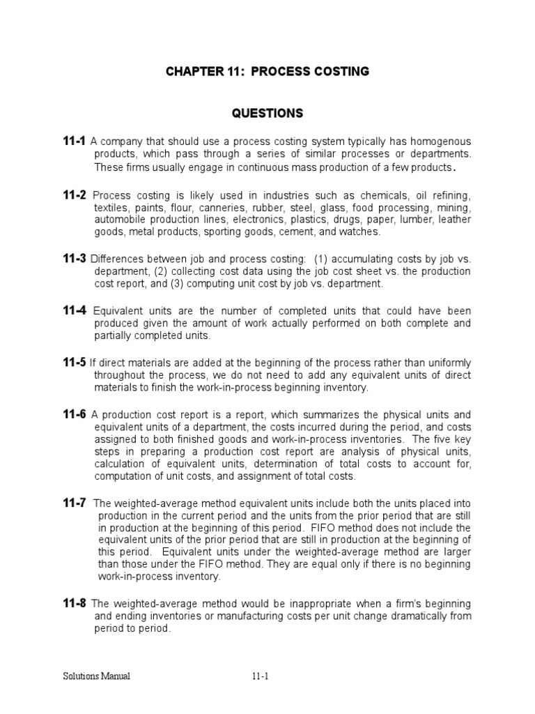 Chapter 11: Process Costing: Solutions Manual 11-1 | PDF | Cost Of ...