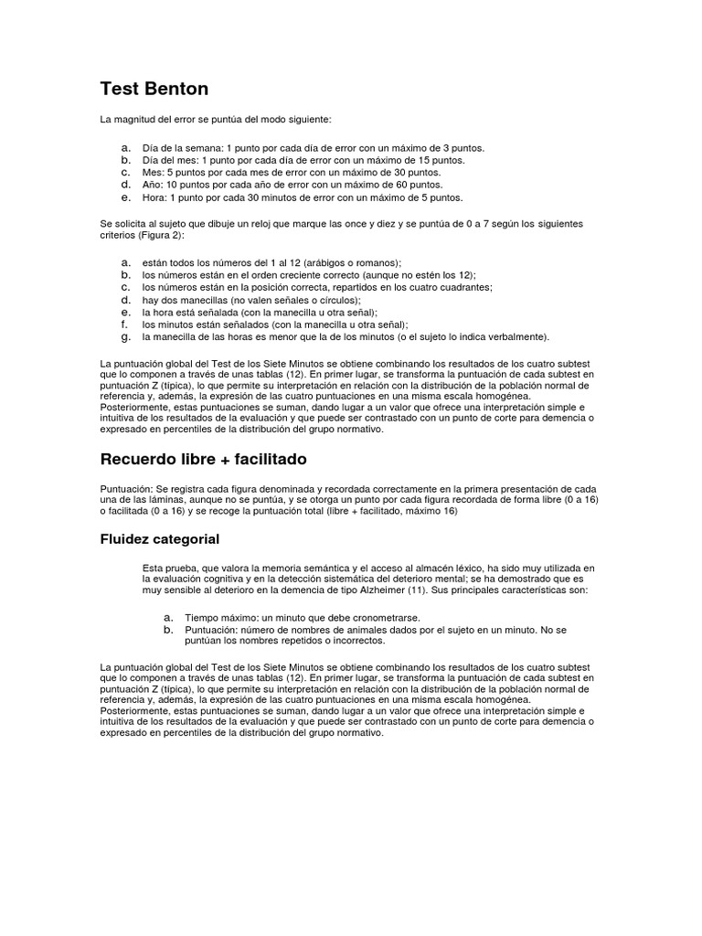 Puntuación Test 7 Minutos | PDF | Cognición | Ciencia cognitiva