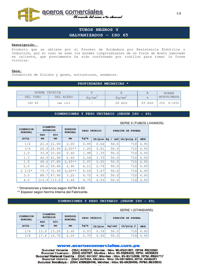 Tubos Negros y Galvanizados Iso 65 PDF | PDF | Acero | Metales de ...