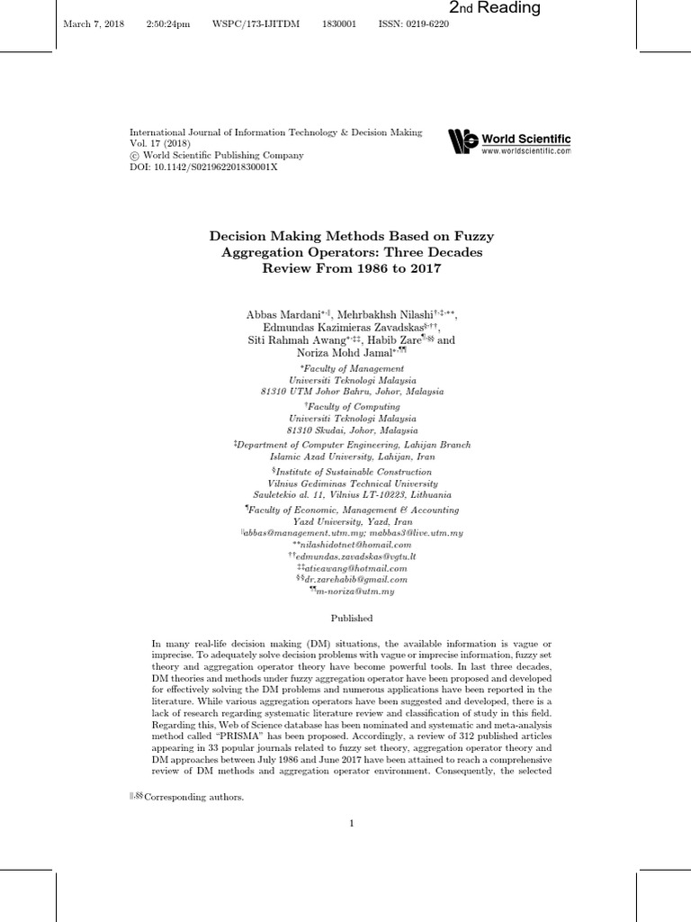 Decision Making Methods Based On Fuzzy Aggregation Operators Pdf Systematic Review Meta