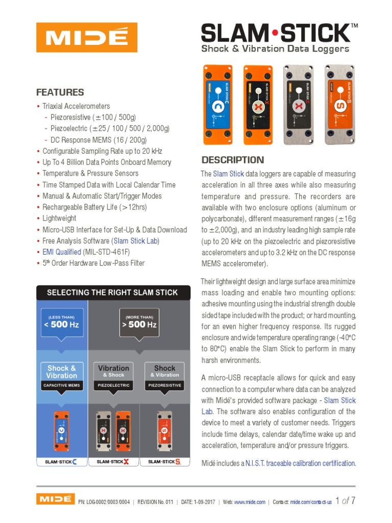 Slam Stick Vibration Data Loggers Datasheet | PDF | Sampling (Signal ...