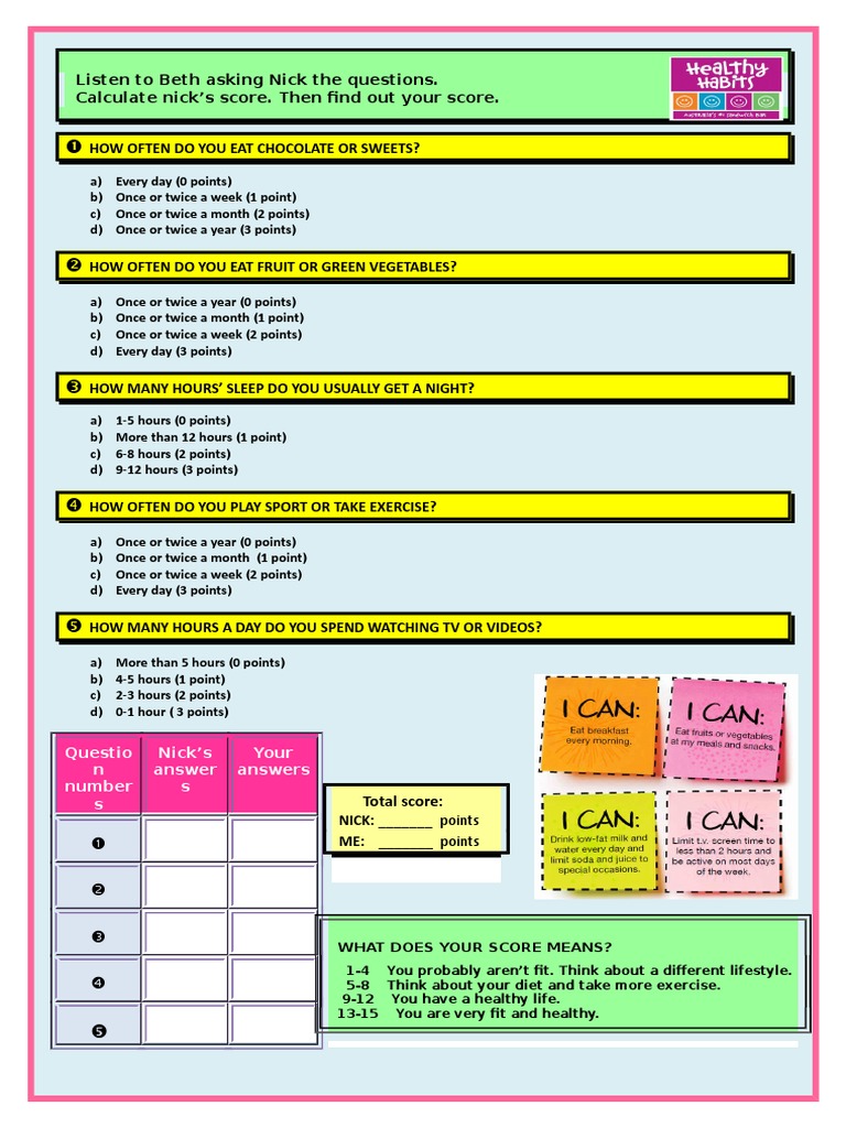 Healthy Lifestyle Quiz & Scoring | PDF