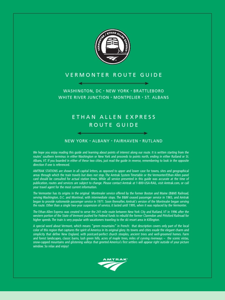 Vermonter Route Guide: Washington, DC New York Brattleboro White River ...