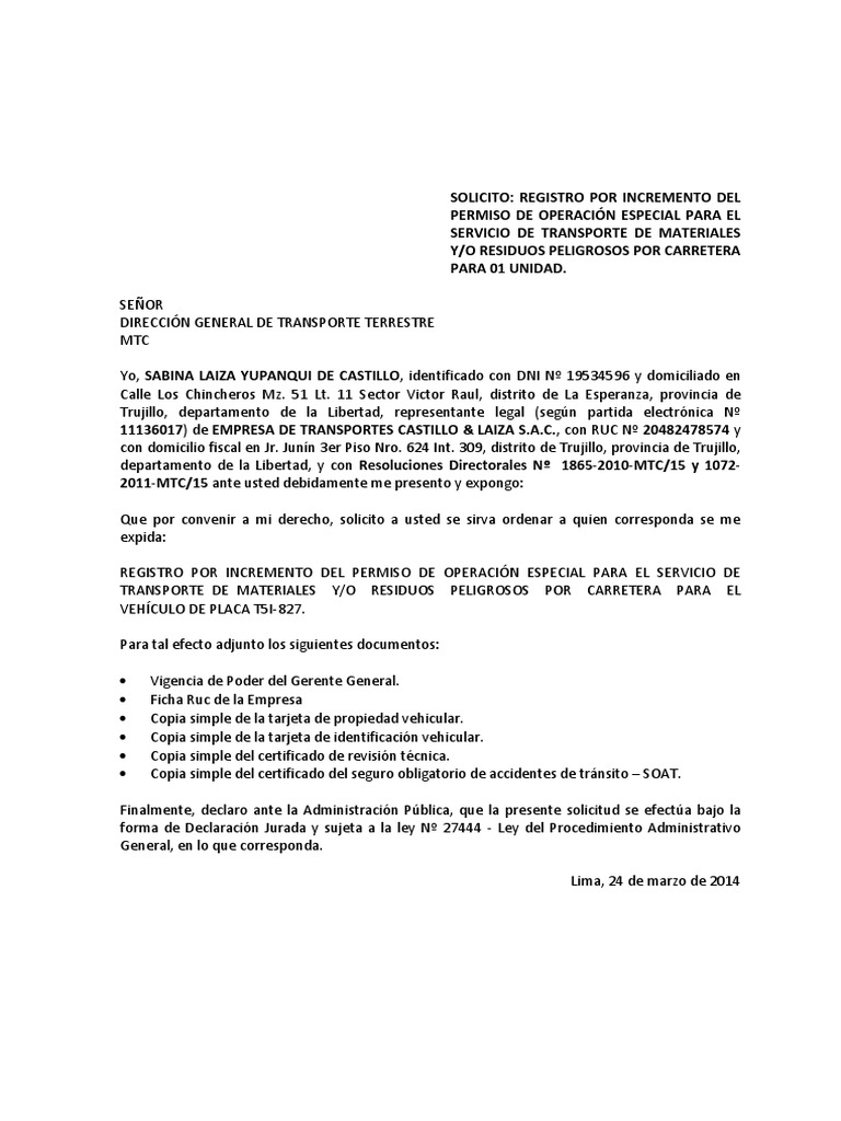 Modelo Carta Incremento Matpel | PDF