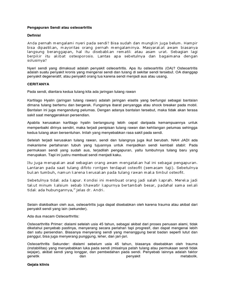 Pengapuran Sendi Atau Osteoartritis RADIO | PDF