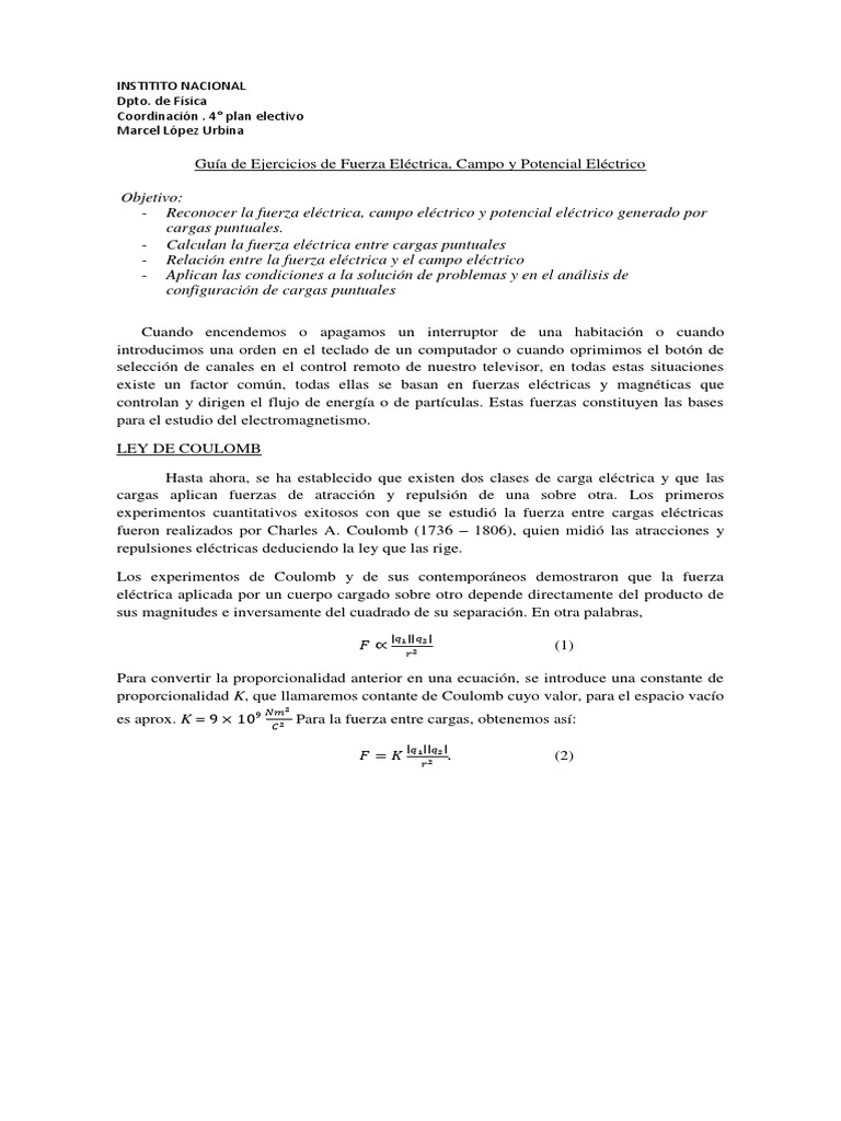 4 Física Fuerza Eléctrica Campo y Potencial Eléctrico Diferenciado PDF ...