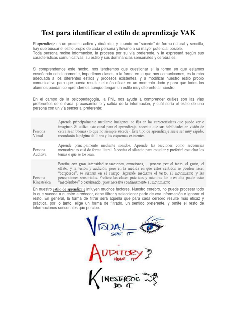 Test para Identificar El Estilo de Aprendizaje VAK | PDF | Cerebro ...