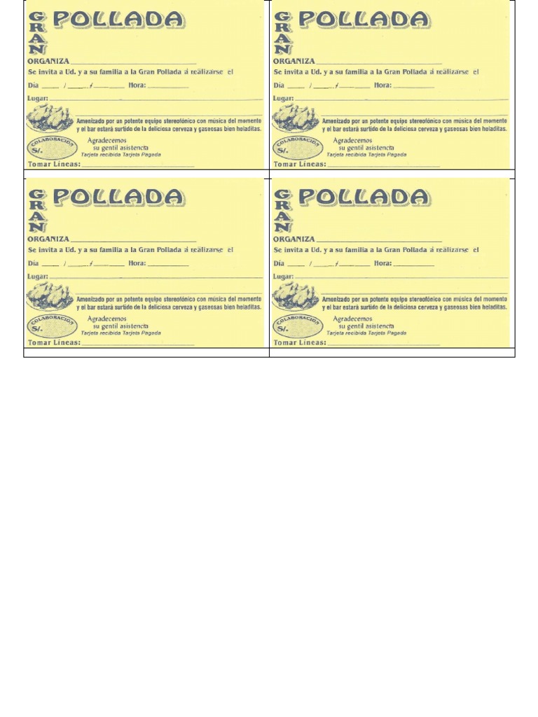 Tarjetas Pollada | PDF