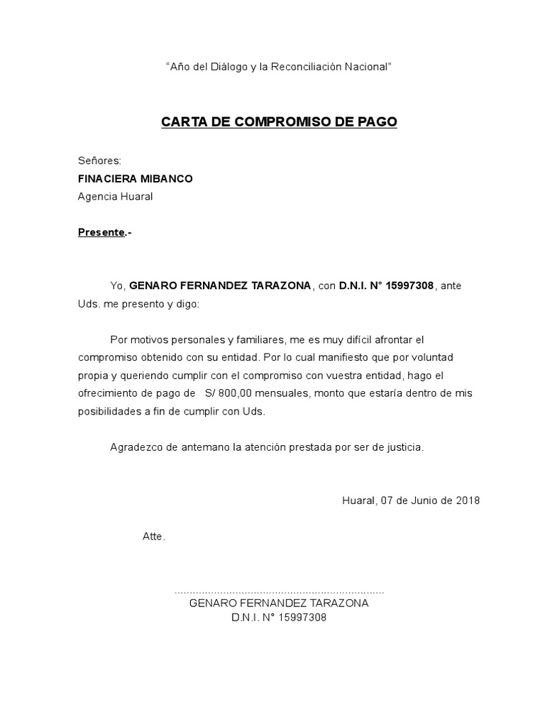 Carta de Compromiso de Pago | PDF