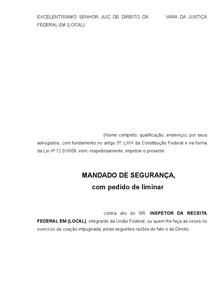 Modelo Mandado Segurança Imunidade Tributária Importação Modelo Kindle ...