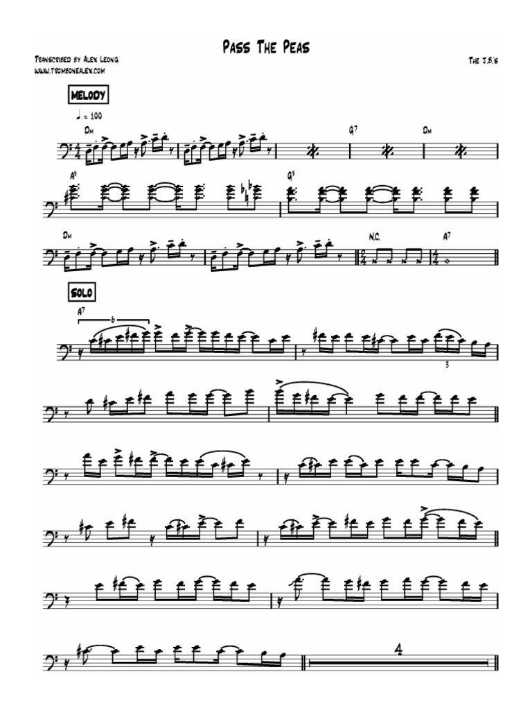 Pass The Peas Leadsheet Trombone PDF | PDF