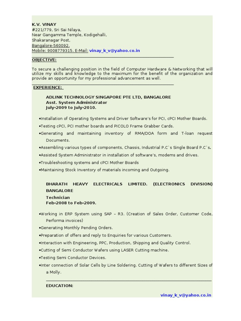 Vinay - CV | PDF | Microsoft Windows | System Administrator