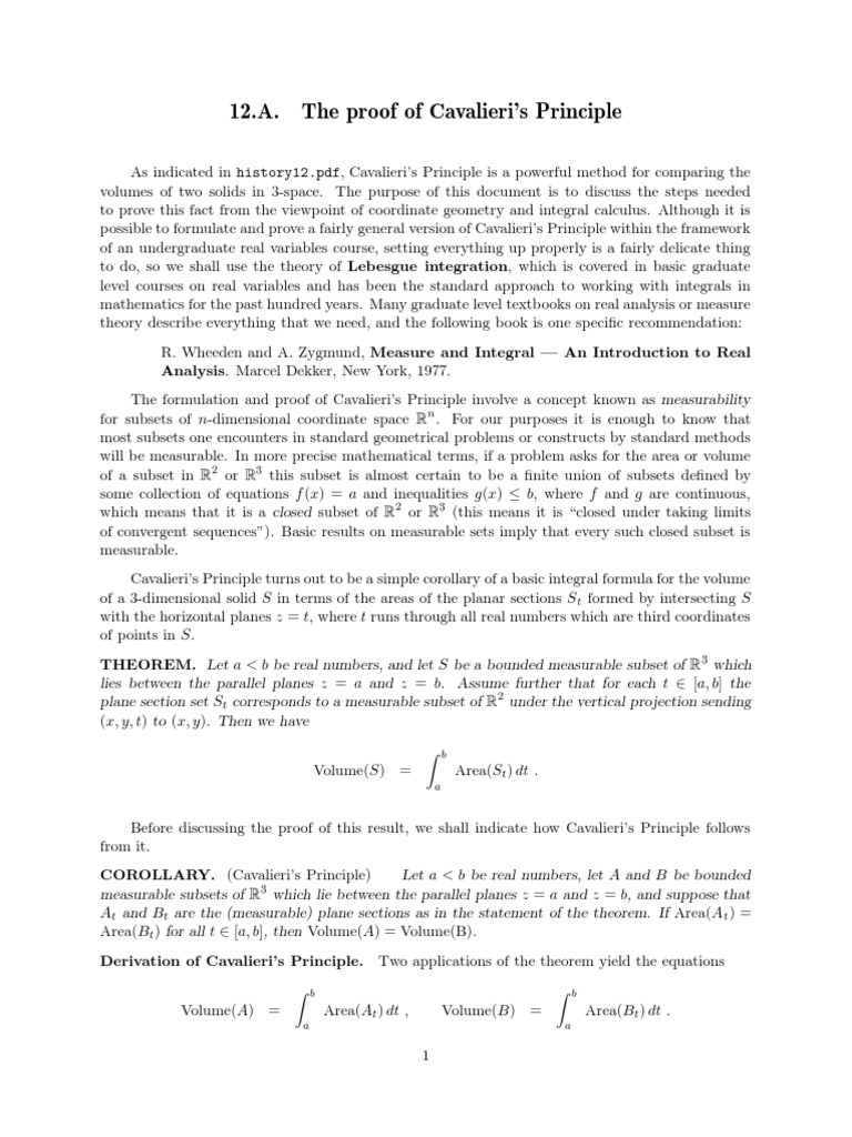 Proof Cavalieri Principle PDF | PDF | Mathematical Analysis | Real Number