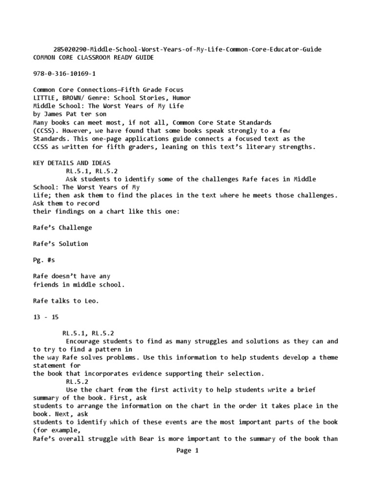 Middle School Rafe | PDF | Narration | Common Core State Standards ...