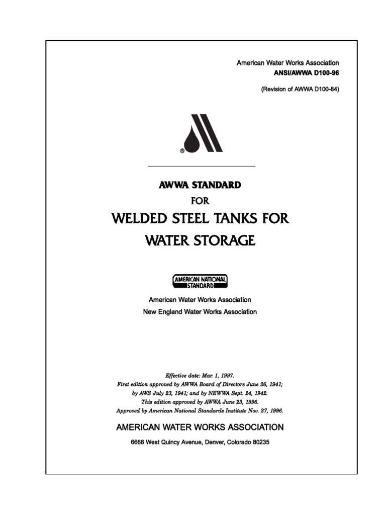 Awwa - D100-96 Welded Steel Tanks For Water Storage - Awwa PDF | PDF ...