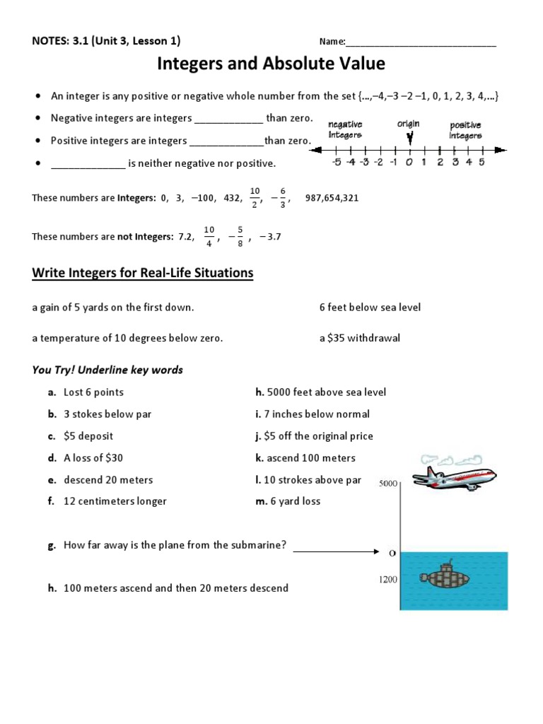 Integers and Absolute Value Notes | PDF | Teaching Mathematics | Nature