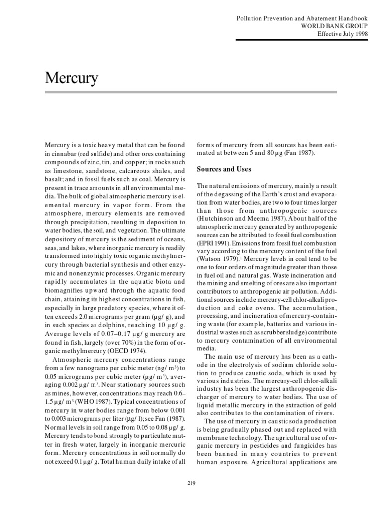 Handbook Mercury | PDF | Mercury (Element) | Air Pollution