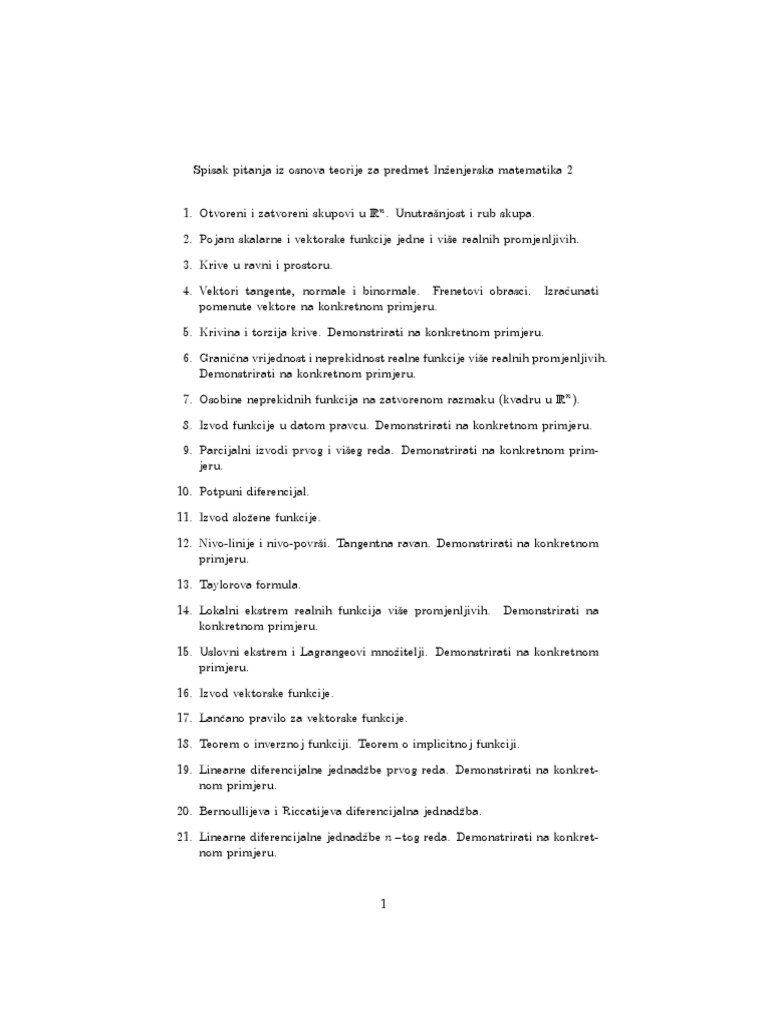 Pitanja Za Usmeni Ispit Iz IM2 | PDF