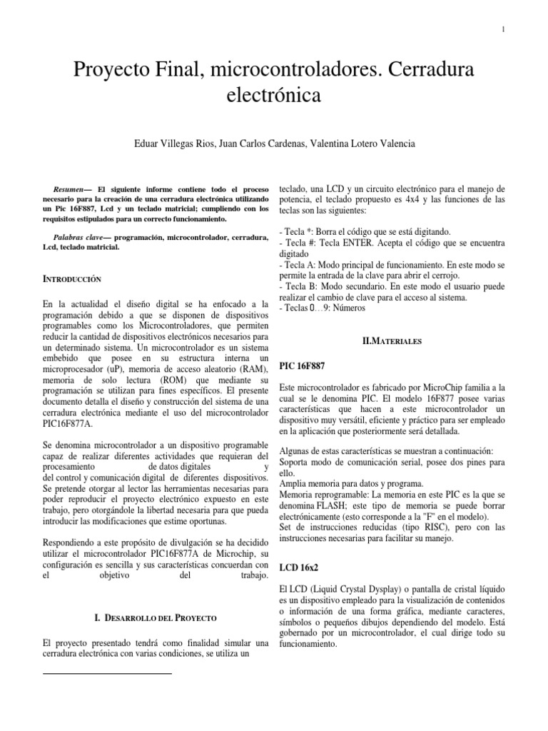 Proyecto Final Micros | PDF | Microcontrolador | C (lenguaje de programación)