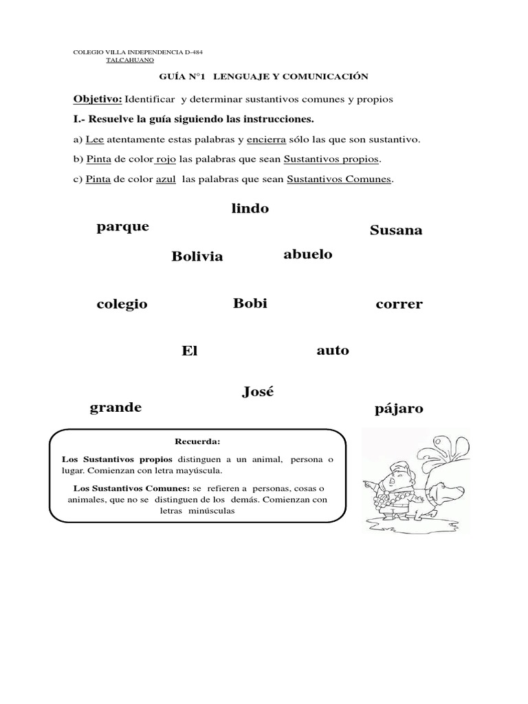 Guia de Actividades Sustantivos y Adjetivos | Adjetivo | Sustantivo