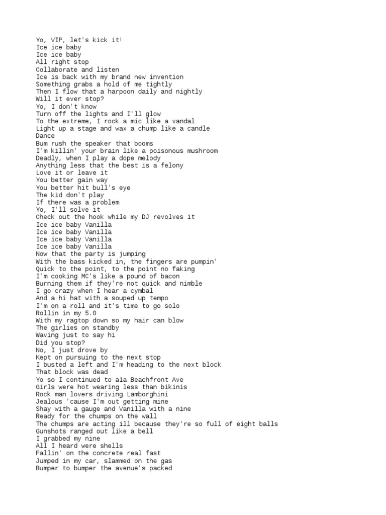 Vanilla Ice Ice Ice Baby Lyrics