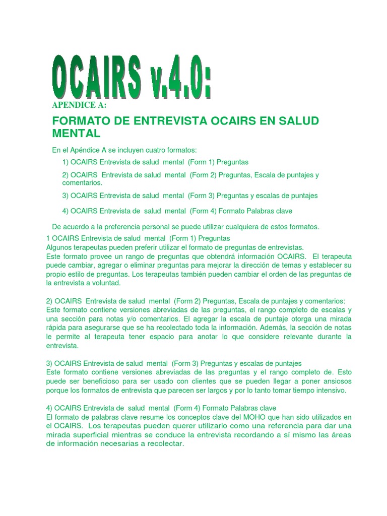 Apendice a OCAIRS_Manual 4.0.Juliedocx | Vida | Realimentación