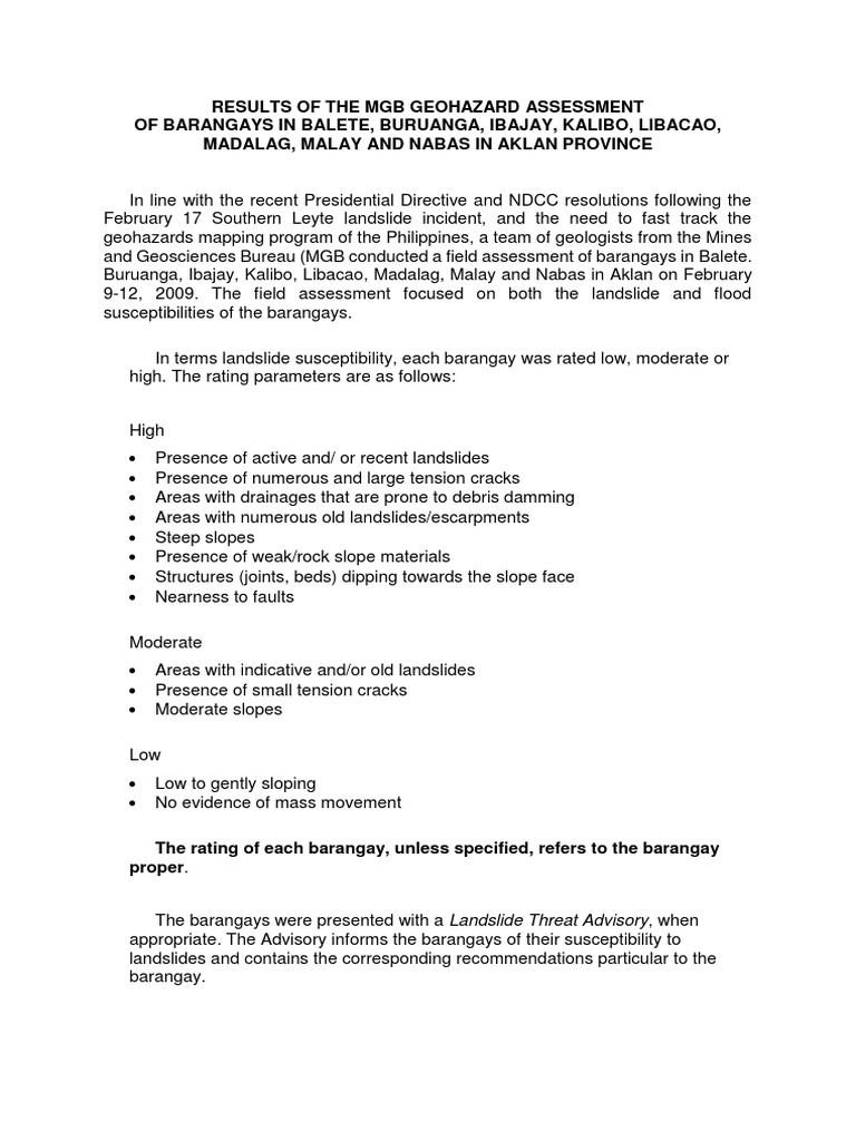 Aklan Geohazard Assessment | PDF | Flood | Landslide