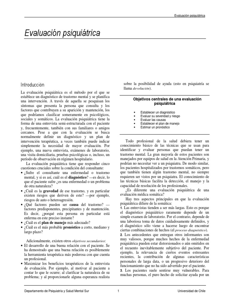 Evaluaci N Psiqui Trica PDF | PDF