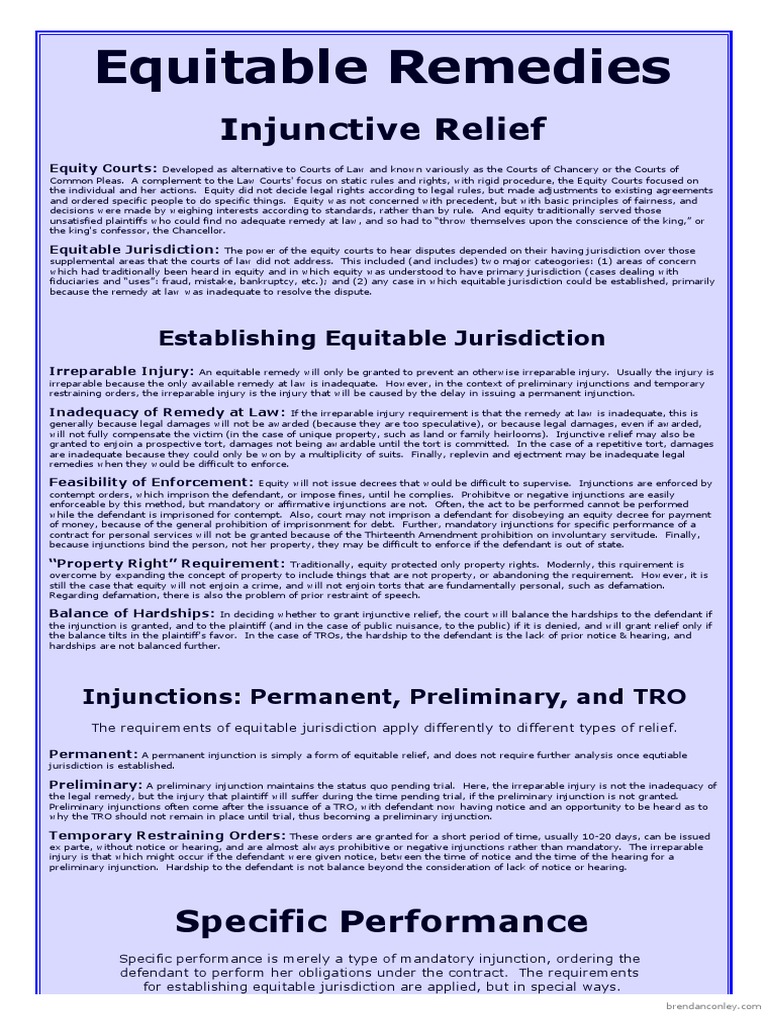Equitable Remedies PDF | PDF | Injunction | Equity (Law)