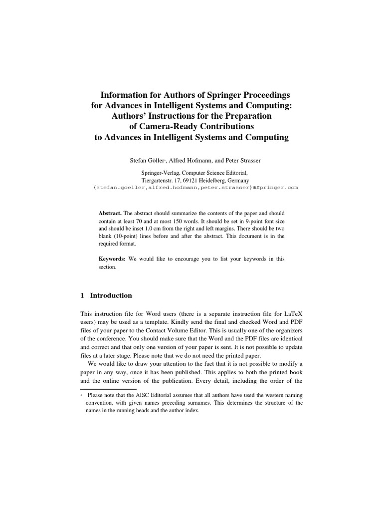 Template Springer ICO 2018 AISC Proceedings | PDF | Portable Document ...