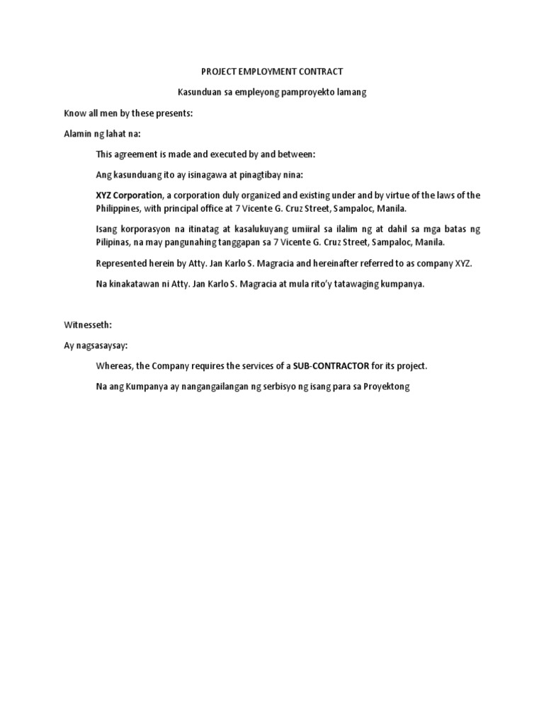 Project Employment Contract | PDF