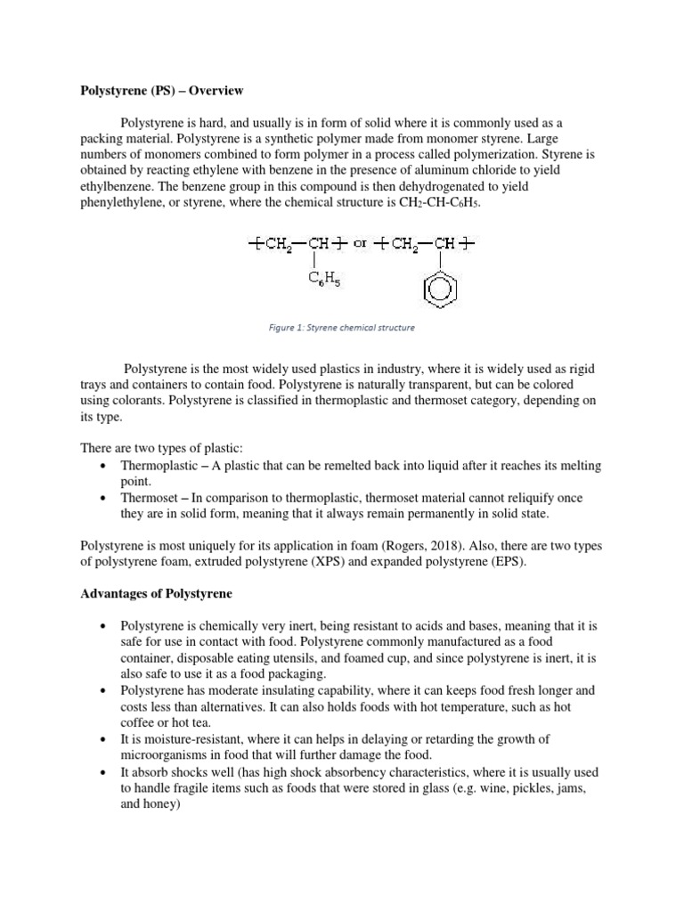 Polystyrene (PS) - Overview: Figure 1: Styrene Chemical Structure | PDF ...