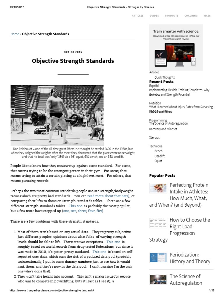 Objective Strength Standards - Stronger by Science | PDF | Mass ...