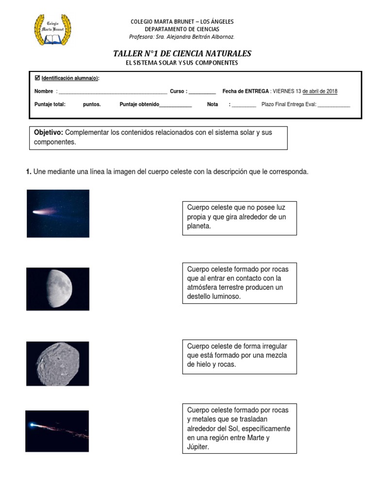 Taller sobre el Sistema Solar para Tercer Grado | PDF | Planetas ...