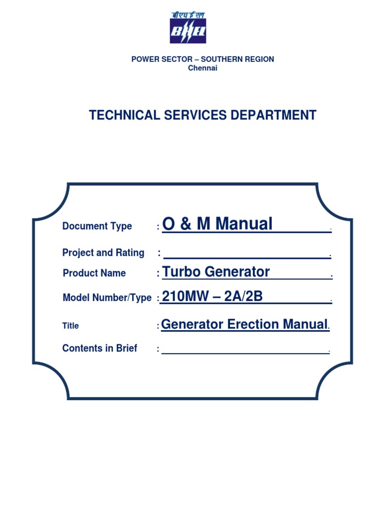 Generator Erection Manual THW 210 2A 2B | PDF | Electric Generator ...