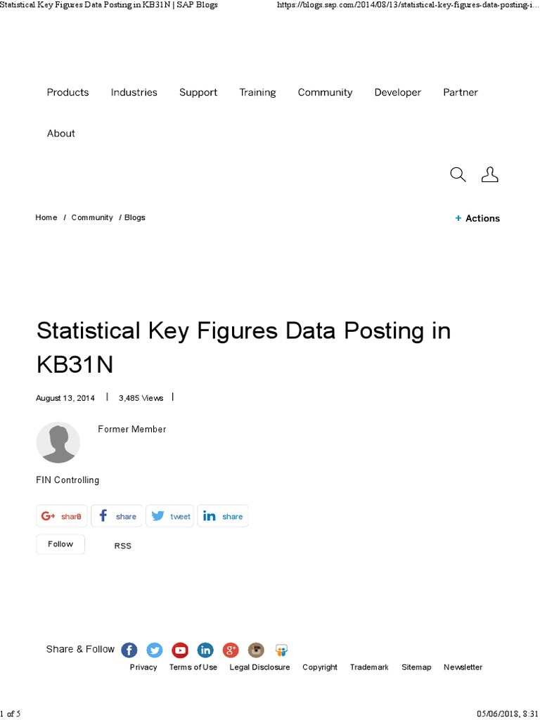 Statistical Key Figures SKF Posting KB31N SAP CO | Download Free PDF ...
