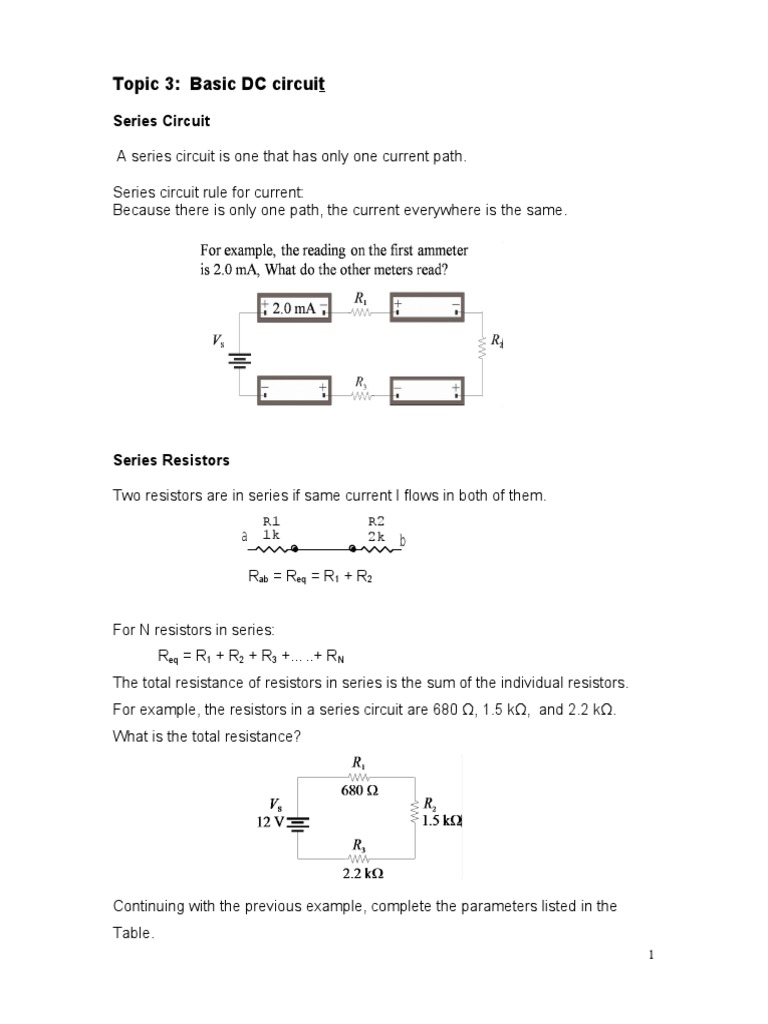 Topic 3 Basic Dc Circuit Pdf Series And Parallel Circuits