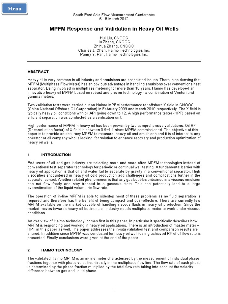 MPFM Response and Validation in Heavy Oil Wells | PDF | Viscosity ...