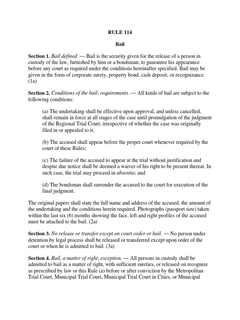 Rule 114 | PDF | Bail | Crime & Violence