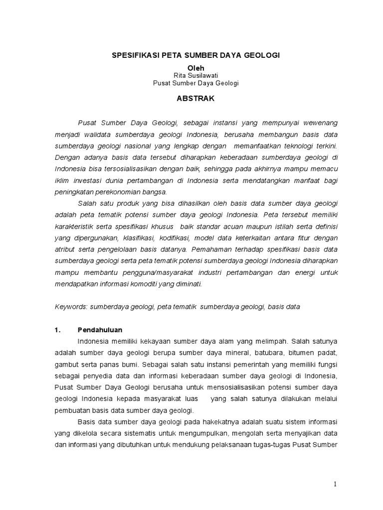 Spesifikasi Peta Sumber Daya Geologi | PDF | Sains & Matematika