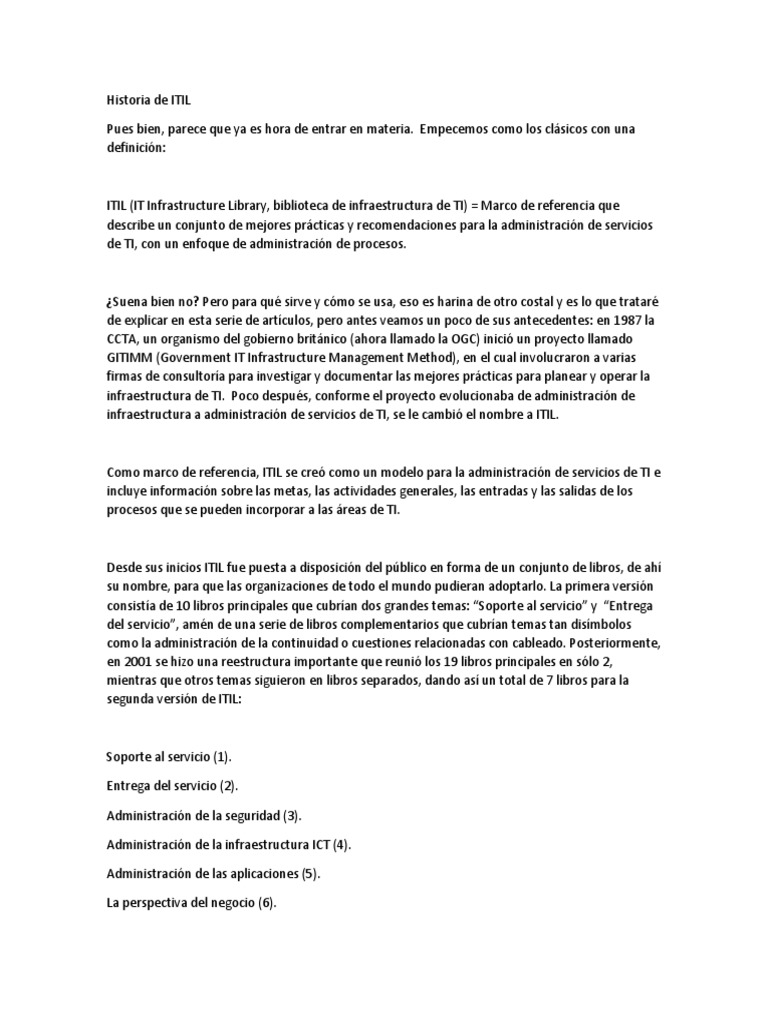 Historia de ITIL | PDF | Itil | It Service Management