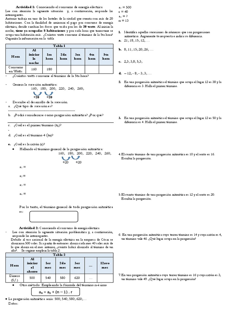 Practica de Progresiones Aritmeticas | PDF | Enseñanza de matemática | Science