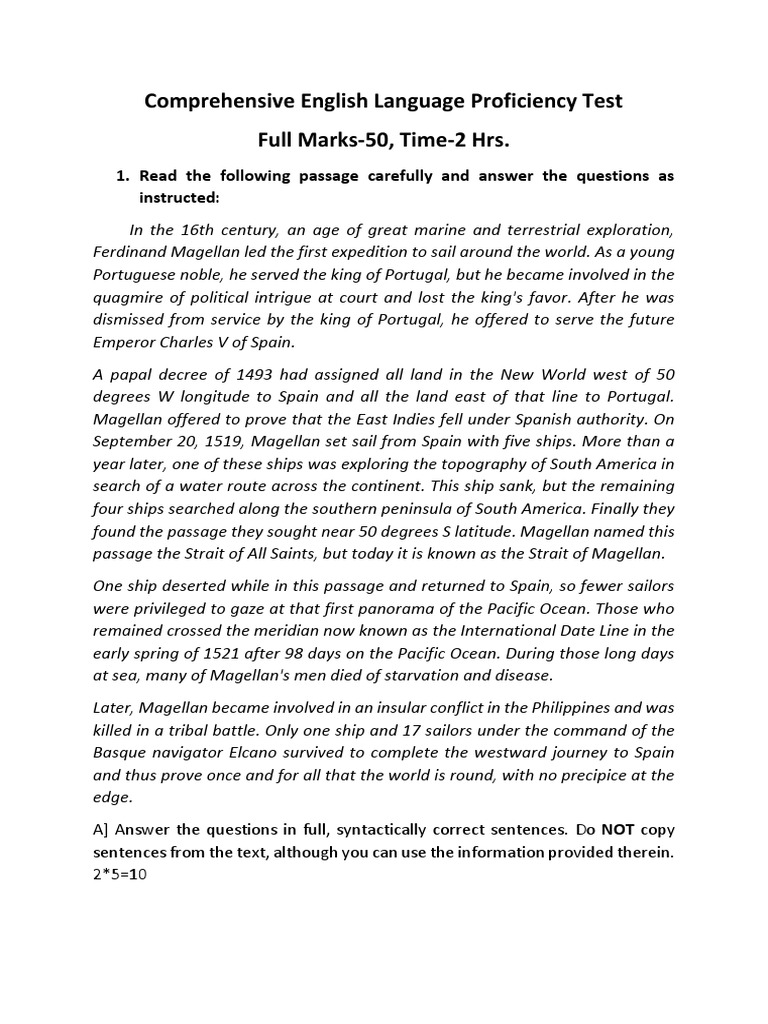 English Proficiency Test: Magellan & Poetry | PDF | Pacific Ocean ...