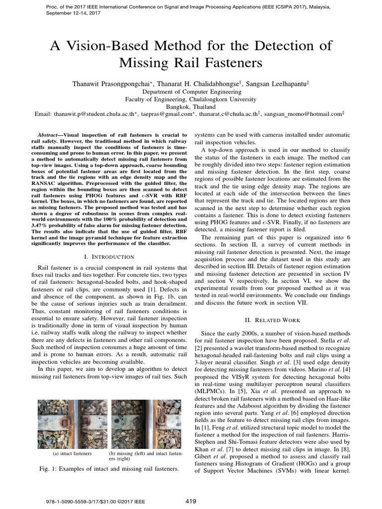 A Vision-Based Method For The Detection of Missing Rail Fasteners | PDF | Support Vector Machine ...