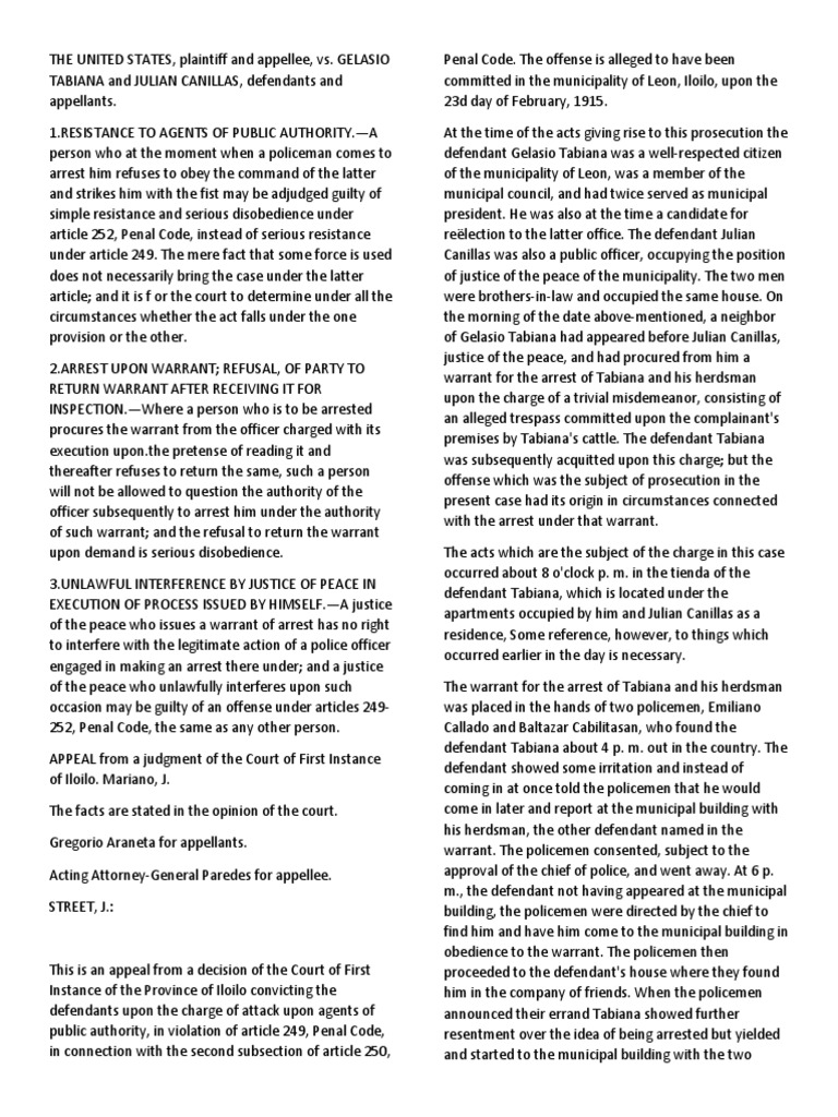 4 - US vs. Tabiana, 37 Phil 515 | PDF | Witness | Arrest