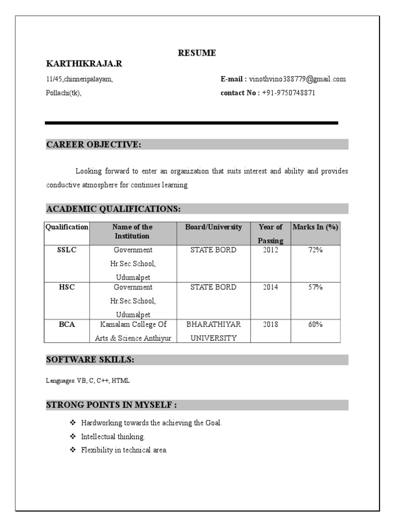 Resume Karthikraja.R: Contact No: +91-9750748871 | PDF