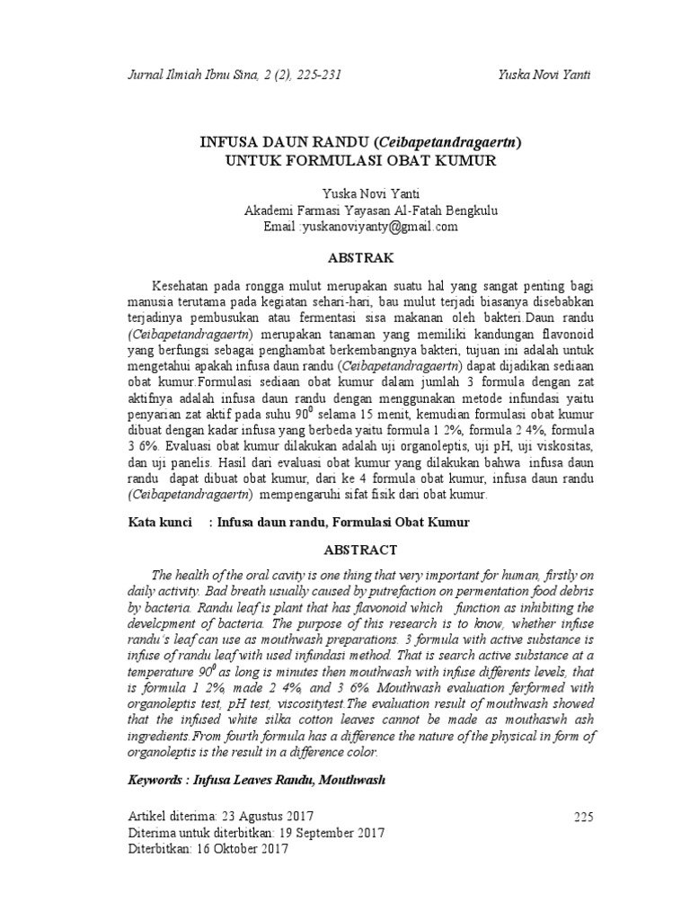 KANDUNGAN AKTIF DAN MANFAAT INFUSA DAUN RANDU UNTUK FORMULASI OBAT ...