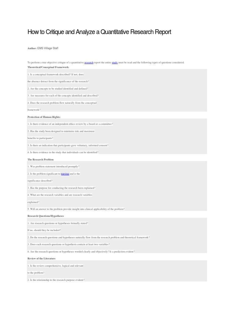 How To Critique and Analyze A Quantitative Research Report | PDF ...